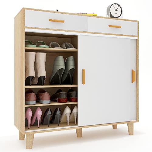 Chnnmbrn Shoe Cabinet with Doors and Drawers,5-Tier Free Standing Shoe Storage Cabinet for Entryway,Modern Shoe Storage Organizer