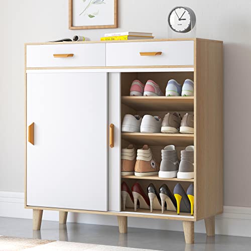 Chnnmbrn Shoe Cabinet with Doors and Drawers,5-Tier Free Standing Shoe Storage Cabinet for Entryway,Modern Shoe Storage Organizer