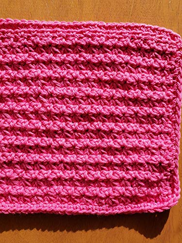 Handmade crochet washcloths, dishcloths * thick and dense* 100% cotton set of 4 (Ovr rainbow, dark pink, coral and yellow colors)