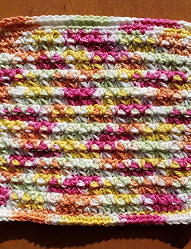 Handmade crochet washcloths, dishcloths * thick and dense* 100% cotton set of 4 (Ovr rainbow, dark pink, coral and yellow colors)