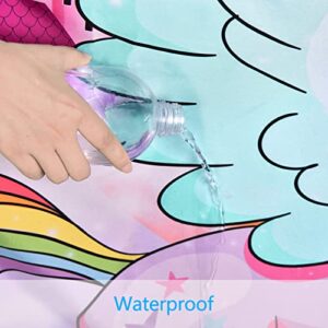 4 Pcs Unicorn Kids Shower Curtain Set with Memory Foam Bath Mat, Non-Slip Bathroom Rugs and Toilet Lid Cover, Waterproof Pink Rainbow Shower Curtain with Hooks, Kawaii Girls Kids Bathroom Decor Sets