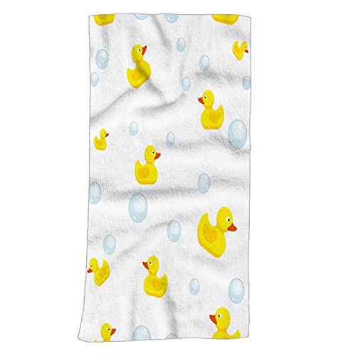 Swono Rubber Duck Hand Towel Cotton Washcloths,Rubber Duck and Bubbles Bath Toy on White Comfortable Soft Towels for Bathroom Spa Gym Yoga Beach Kitchen,Hand Towel 15x30 Inch