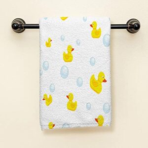 Swono Rubber Duck Hand Towel Cotton Washcloths,Rubber Duck and Bubbles Bath Toy on White Comfortable Soft Towels for Bathroom Spa Gym Yoga Beach Kitchen,Hand Towel 15x30 Inch