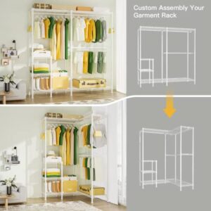 Ulif E2 Heavy Duty Garment Rack, 4-Tier Adjustable Free Standing Closet, Closet Organizers and Storage with 3 Hanger Rods for Bedroom and Cloakroom, 65”W x 14.5”D x 78.3”H, Load Capacity 750LBS, White