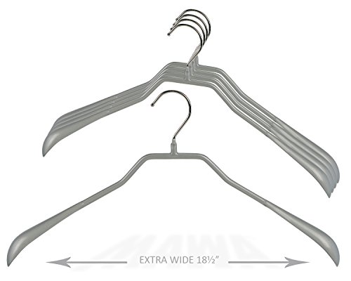 Mawa by Reston Lloyd BodyForm Series Non-Slip Space-Saving Extra Wide Clothes Hanger For Jackets, Suits & Coats, Style 46/L , Set of 6, Silver