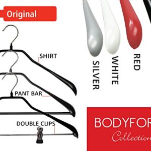 Mawa by Reston Lloyd BodyForm Series Non-Slip Space-Saving Extra Wide Clothes Hanger For Jackets, Suits & Coats, Style 46/L , Set of 6, Silver