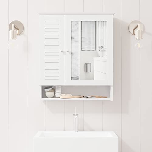 MOIDEI Bathroom Medicine Cabinets with Mirror,2 Door Adjustable Shelves Bathroom Wall Cabinet,Over The Toilet Space Saver Storage Cabinet,Wall Mounted Cabinet for Bathroom Laundry Room Kitchen,White