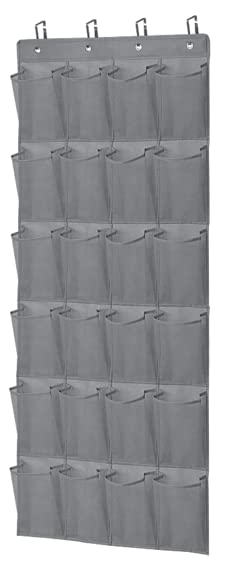 MERB HOME door Shoe Storage Organizer with 24 large pockets! 8 hooks included! 4 regular hooks and four special double-sided hooks for hanging coats or towels on the other side - Foldable Organizer