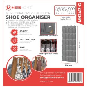 MERB HOME door Shoe Storage Organizer with 24 large pockets! 8 hooks included! 4 regular hooks and four special double-sided hooks for hanging coats or towels on the other side - Foldable Organizer