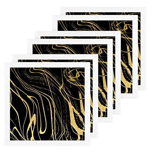 ALAZA Wash Cloth Set Gold Black Marble - Pack of 6 , Cotton Face Cloths, Highly Absorbent and Soft Feel Fingertip Towels(226cr8d)