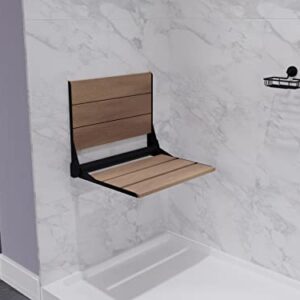 Saxon 17 in. Teak Wall Mounted Folding Shower Seat in Matte Black