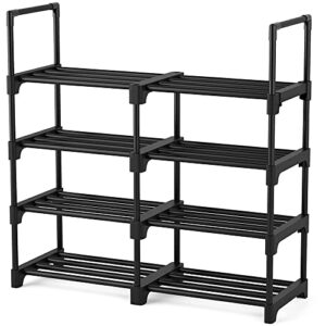 myityard shoe rack, 4 tier free standing shoe shelf detachable metal multi-layer stackable shoe storage organizer for entrance, clothing room, black