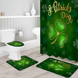 singingin st. patrick's day bathroom sets with shower curtain and rugs green clover shower curtain sets with rugs,toilet lid cover and bath mat,non-slip rugs and waterproof bath curtain with hooks