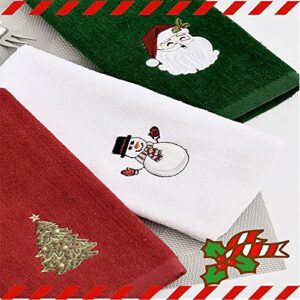 Christmas Hand Towels, 3 PCS Christmas Kitchen Towels, 12x18 In, 100% Cotton Christmas Bathroom Towels,Decorative Dish Towels,Embroidered Holiday Design Towels Gift Set, 3 Color (Red, Green, White)