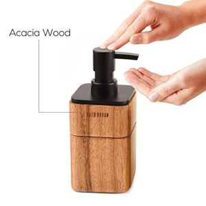 Lunavita Bathroom Accessories Set 3 Piece Bath Ensemble Includes Soap Dispenser, Bathroom Tumbler, Soap Dish Accessories for Decorative Countertop and Housewarming Gift,Acacia Wood