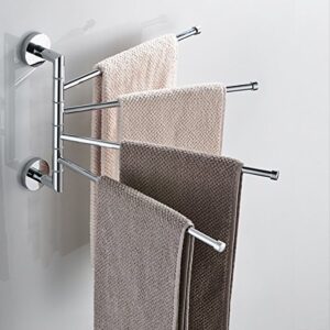 AIYoo Swivel Towel Bar 15 inch Wall-Mounted SUS 304 Stainless Steel 4-Arm Bathroom Swing Hanger Towel Rack Holder Storage Organizer Space Saving, Brushed Chrome