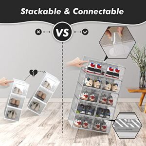 GONAT Large Shoe Organizers, Clear Shoe Boxes Stackable, Good Replacement For Shoe Rack, Under Bed, Grey.