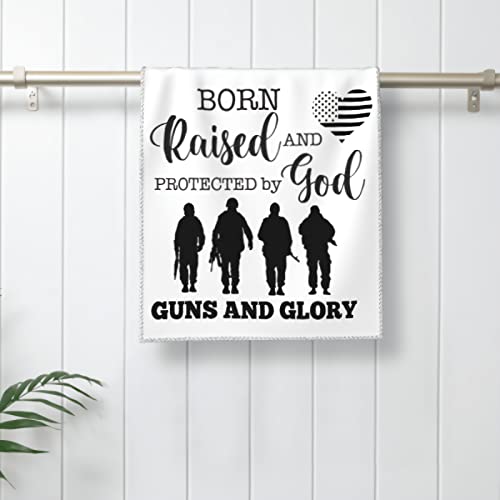 Born Raised and Protected by God Guns and Glory Hand Towel - Memorial Day Print Bath Bathroom Towel Highly Absorbent Soft Guest Fingertip Towels