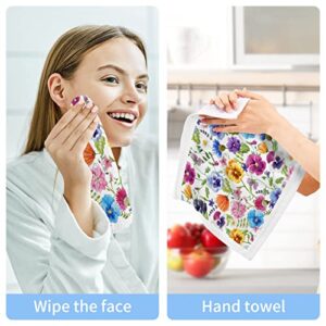 Kigai 100% Cotton Wash Cloths Set of 4 Packs - Pansy Flowers Extra Absorbent Kitchen Dish Cloths - 12 x 12 Inches Reusable Soft Feel Towels for Face