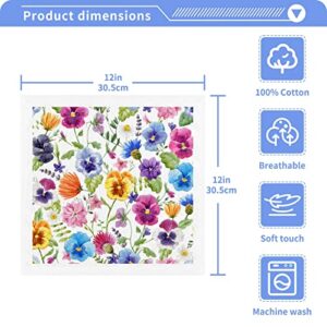 Kigai 100% Cotton Wash Cloths Set of 4 Packs - Pansy Flowers Extra Absorbent Kitchen Dish Cloths - 12 x 12 Inches Reusable Soft Feel Towels for Face