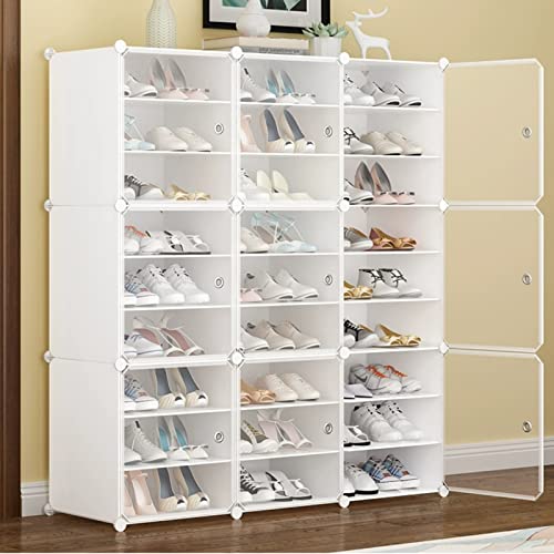 HaroldDol Shoe Rack 72 Pairs Shoe Organizer Narrow Standing, Transparent Plastic Shoe Storage Boxes with Doors, Stackable Shoe Storage Cabinet, Expandable