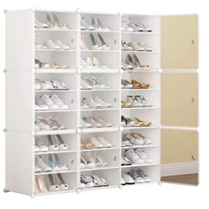 HaroldDol Shoe Rack 72 Pairs Shoe Organizer Narrow Standing, Transparent Plastic Shoe Storage Boxes with Doors, Stackable Shoe Storage Cabinet, Expandable