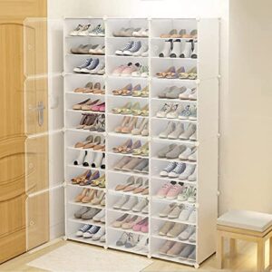 HaroldDol Shoe Rack 72 Pairs Shoe Organizer Narrow Standing, Transparent Plastic Shoe Storage Boxes with Doors, Stackable Shoe Storage Cabinet, Expandable