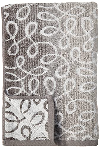 Violet Linen Scroll Pattern, 100% Terry Plush 600 GSM Cotton Super Soft Highly Absorbent Jacquard Fashion Towel for Bathroom, Premium Hotel & Spa Quality, Gray, 20 Inch X 30 Inch, Hand Towels