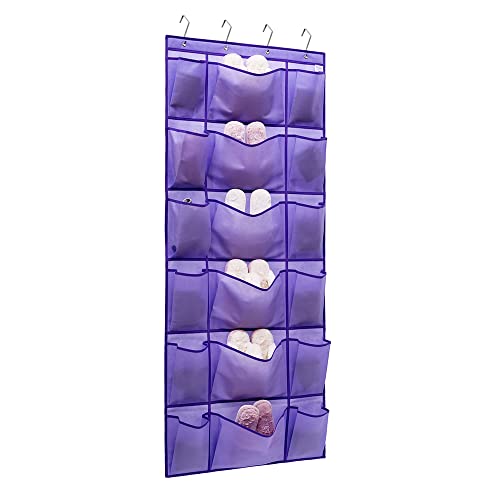 ANIZER Over The Door Hanging Shoe Rack Organizer with 6 Extra Large and 12 Large Fabric Pockets Shoe Holder for Home Storage (PURPLE)