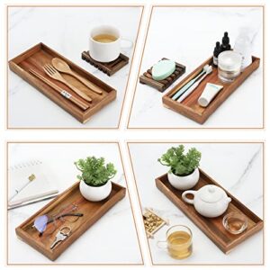 Farmhouse Wooden Vanity Tray Small Rectangle, Rustic Bathroom Tray Bathroom Organizer, Cosmetics Holder for Tissue Towel Jewelry Ring Dish Dresser Perfume, Decor Box (Brown, 4.8" W11.5 Lx1.2 H)