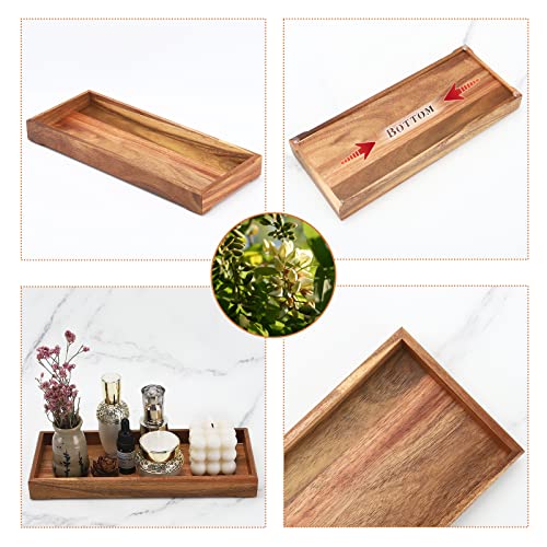 Farmhouse Wooden Vanity Tray Small Rectangle, Rustic Bathroom Tray Bathroom Organizer, Cosmetics Holder for Tissue Towel Jewelry Ring Dish Dresser Perfume, Decor Box (Brown, 4.8" W11.5 Lx1.2 H)