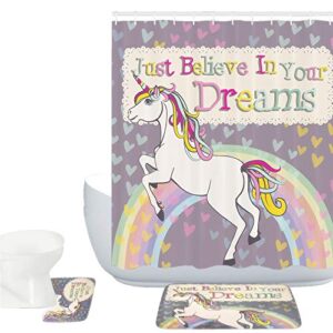 amagical teen girls decor bathroom mat set shower curtain set 3piece unicorn with believe in your dreams bathtub mat contour mat fabric shower curtain