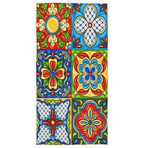 pfrewn mexican talavera ceramic tile hand towels 16x30 in ethnic folk bathroom towel soft absorbent small bath towel kitchen dish guest towel home bathroom decorations