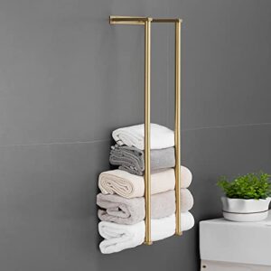 towel racks for bathroom, newrain rolled towel storage wall mounted bath towel holder for folded large towel washcloths, bathroom organizing brushed gold