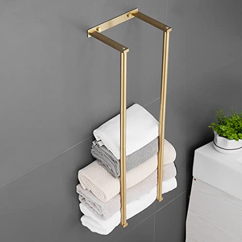 Towel Racks for Bathroom, NEWRAIN Rolled Towel Storage Wall Mounted Bath Towel Holder for Folded Large Towel Washcloths, Bathroom Organizing Brushed Gold