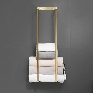 Towel Racks for Bathroom, NEWRAIN Rolled Towel Storage Wall Mounted Bath Towel Holder for Folded Large Towel Washcloths, Bathroom Organizing Brushed Gold