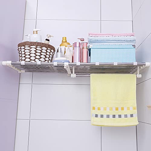 Hershii Tension Shelf Expandable Closet Organizer Adjustable Rod Heavy Duty Hanging Rail Rustproof DIY Storage Rack 4-Bar Extention with Gaskets for Garage Bathroom Kitchen Bedroom Wardrobe