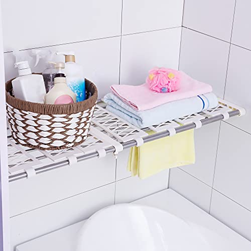 Hershii Tension Shelf Expandable Closet Organizer Adjustable Rod Heavy Duty Hanging Rail Rustproof DIY Storage Rack 4-Bar Extention with Gaskets for Garage Bathroom Kitchen Bedroom Wardrobe