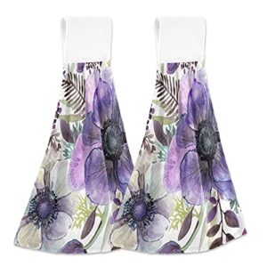 tatenale purple hand towels with hanging loop for kitchen bathroom floral decorative hand towels soft absorbent oven towel 18x14inch 2pack