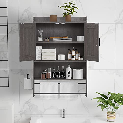 apexnova Bathroom Wall Cabinet, Wooden Medicine Cabinet Over The Toilet with Adjustable Inner Shelf, Wall Mounted Cabinet with Doors for Bathroom Storage, Hanging Cabinet for Wall with Towels Bar