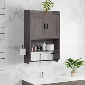 apexnova Bathroom Wall Cabinet, Wooden Medicine Cabinet Over The Toilet with Adjustable Inner Shelf, Wall Mounted Cabinet with Doors for Bathroom Storage, Hanging Cabinet for Wall with Towels Bar