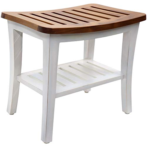 W. C. Redmon co. Farmhouse Teak Shower Bench, Large, White