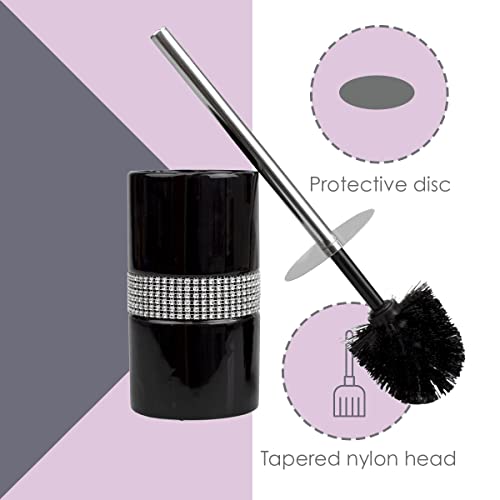 Crystal-Trimmed Bundle Set (Black), by Home Basics | Includes Bath Accessories for Bathroom and Toilet Bowl Brush and Holder | Stylish and Chic Bathroom Pieces