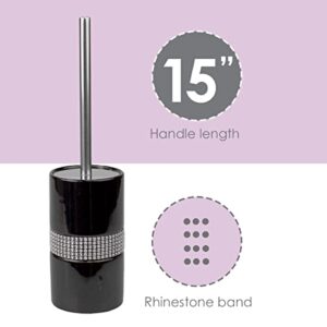 Crystal-Trimmed Bundle Set (Black), by Home Basics | Includes Bath Accessories for Bathroom and Toilet Bowl Brush and Holder | Stylish and Chic Bathroom Pieces