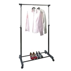 j&v textiles double rod clothing garment rack, rolling clothes organizer on wheels for hanging clothes