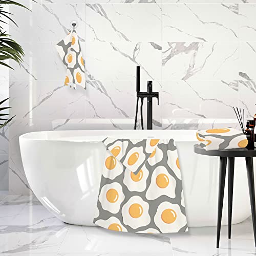 JIPONI Cute Fried Eggs Cotton Towel Set of 2, 1 Bath Towel 1 Washcloth Soft and Highly Absorbent Towels for Bathroom Hotel Spa Gym Decor