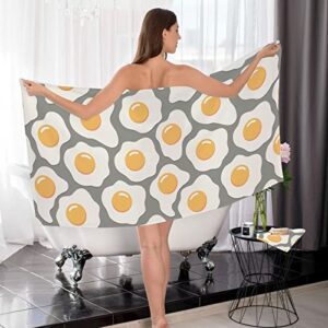 JIPONI Cute Fried Eggs Cotton Towel Set of 2, 1 Bath Towel 1 Washcloth Soft and Highly Absorbent Towels for Bathroom Hotel Spa Gym Decor