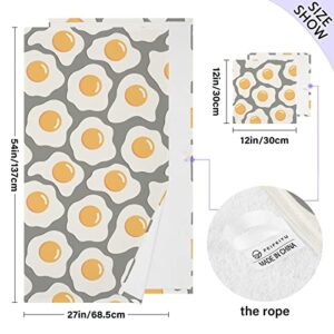 JIPONI Cute Fried Eggs Cotton Towel Set of 2, 1 Bath Towel 1 Washcloth Soft and Highly Absorbent Towels for Bathroom Hotel Spa Gym Decor