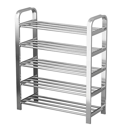 HUALEMEI 5-Tier Stainless Steel Shoe Rack,Sturdy Sustainable Shoe Organizer Storage Shelf Dormitory Bedroom Household Shoe Cabinet-A 60x25x78cm(24x10x31inch)