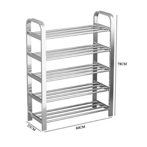 HUALEMEI 5-Tier Stainless Steel Shoe Rack,Sturdy Sustainable Shoe Organizer Storage Shelf Dormitory Bedroom Household Shoe Cabinet-A 60x25x78cm(24x10x31inch)